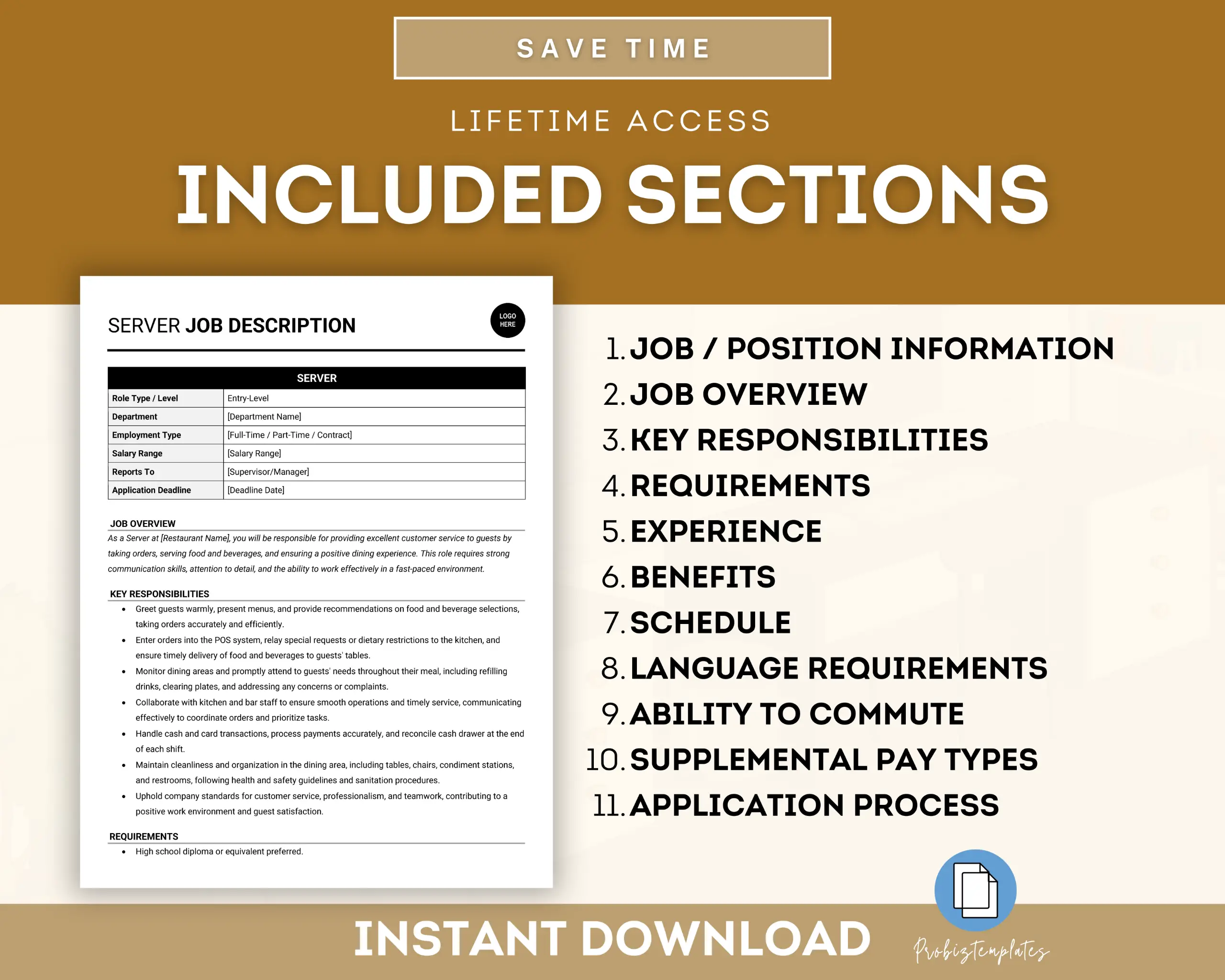 Server Job Description Template | ProBizTemplates