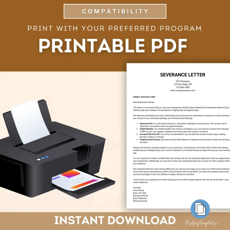 Severance Letter Template | ProBizTemplates