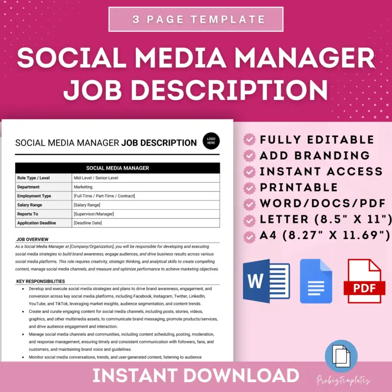 Social Media Manager Job Description Template | ProBizTemplates