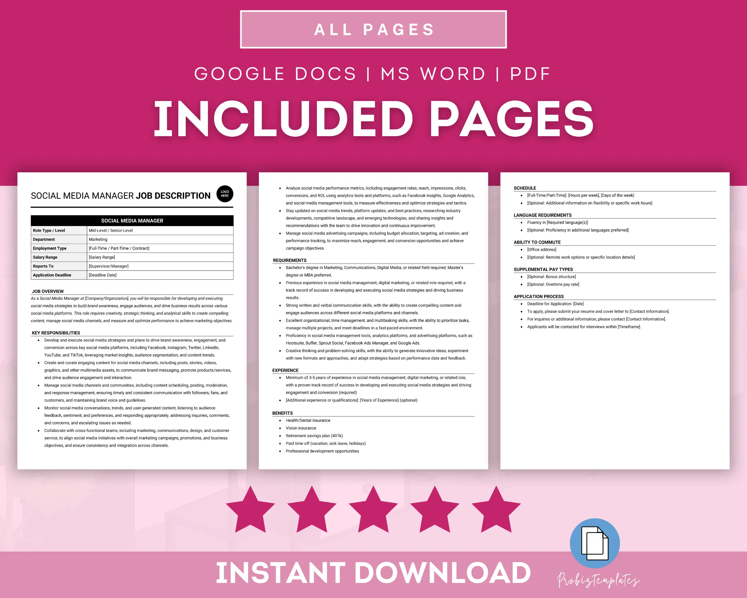 Social Media Manager Job Description Template | ProBizTemplates