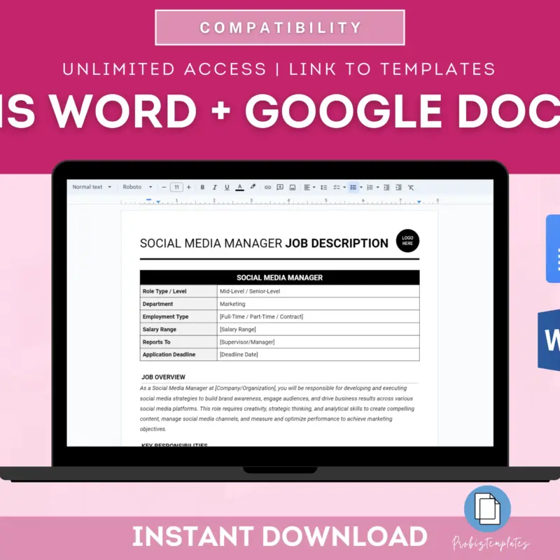 Social Media Manager Job Description Template | ProBizTemplates