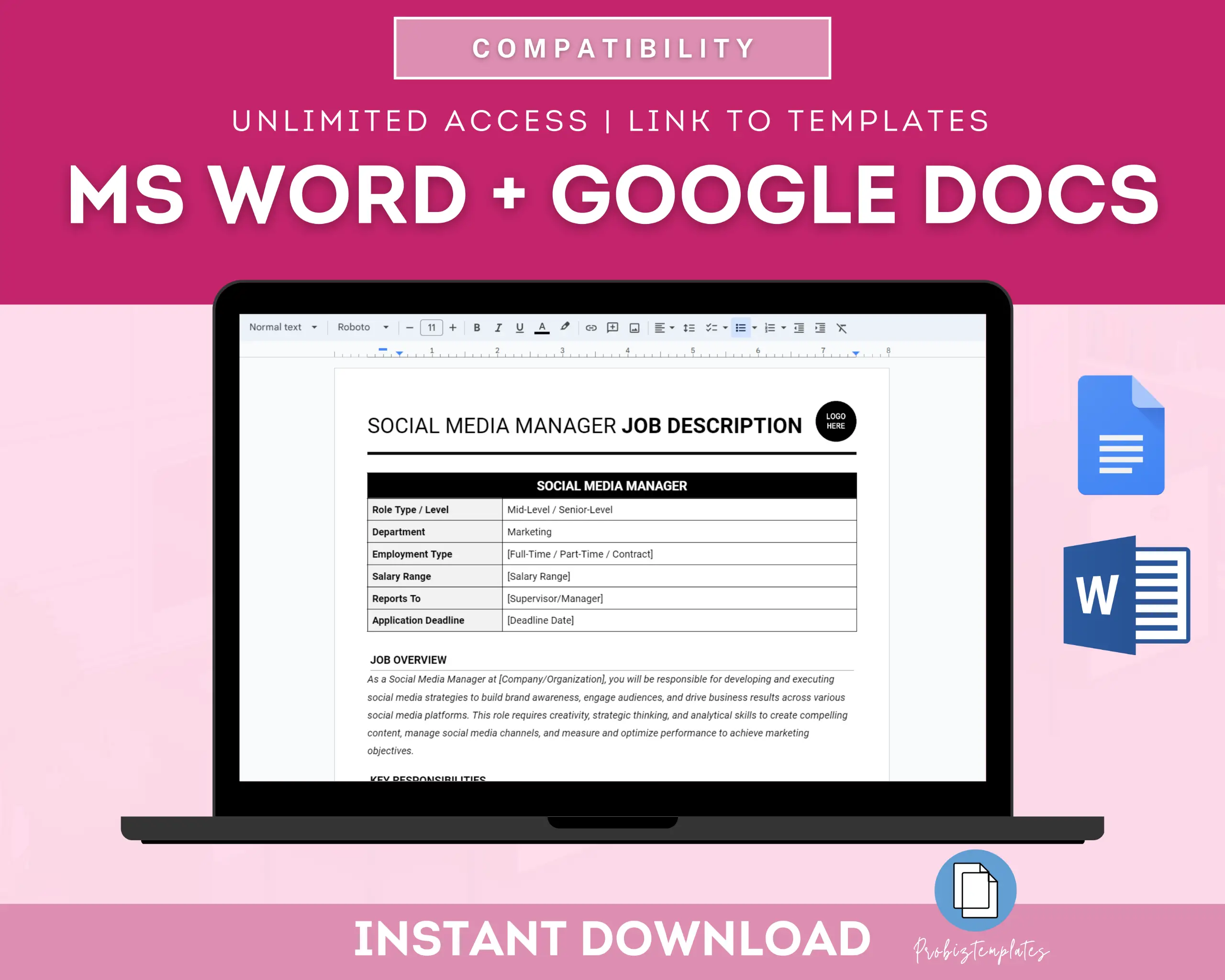 Social Media Manager Job Description Template | ProBizTemplates