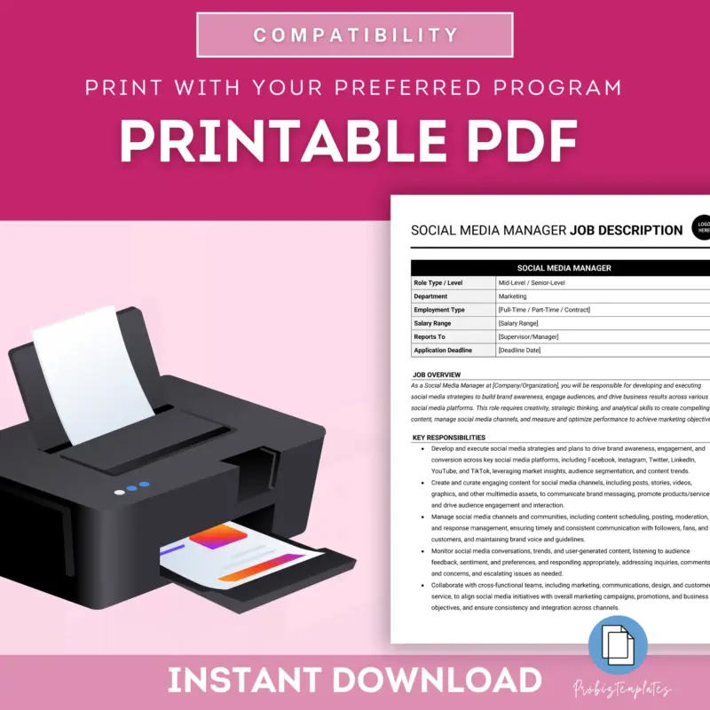 Social Media Manager Job Description Template | ProBizTemplates