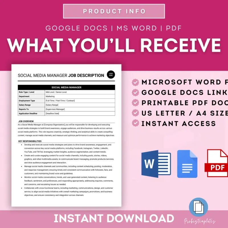 Social Media Manager Job Description Template | ProBizTemplates