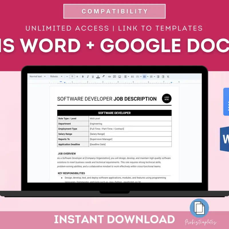 Software Developer Job Description Template | ProBizTemplates