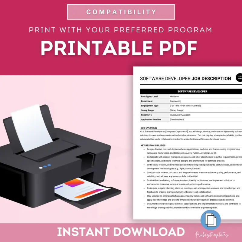 Software Developer Job Description Template | ProBizTemplates