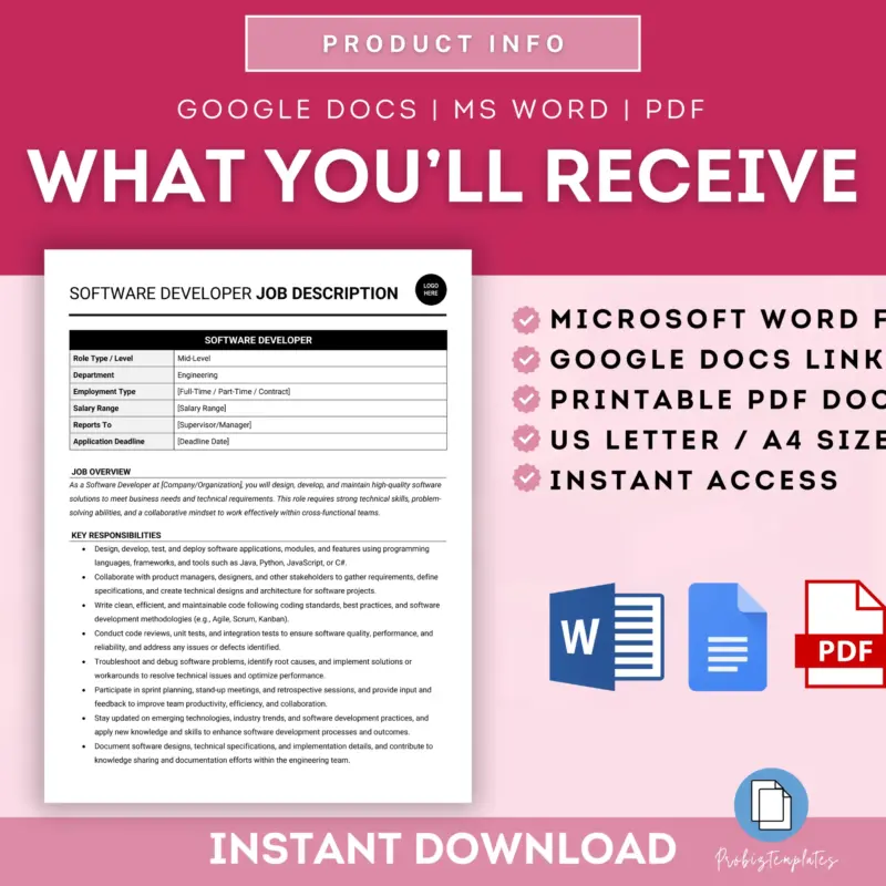 Software Developer Job Description Template | ProBizTemplates