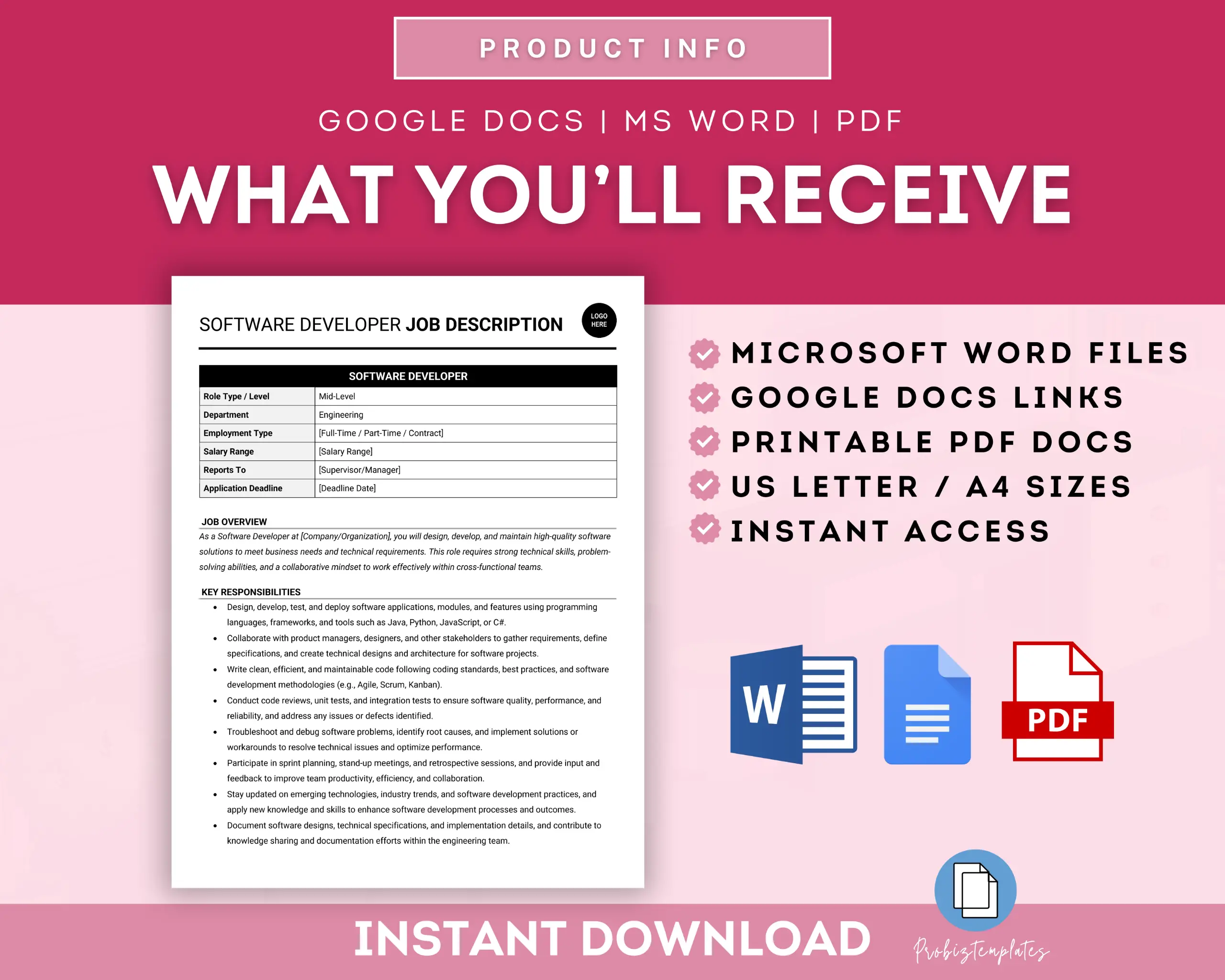 Software Developer Job Description Template | ProBizTemplates