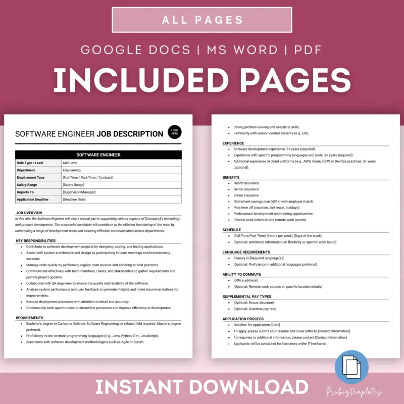 Software Engineer Job Description Template | ProBizTemplates