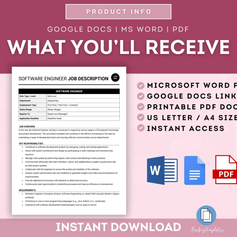 Software Engineer Job Description Template | ProBizTemplates