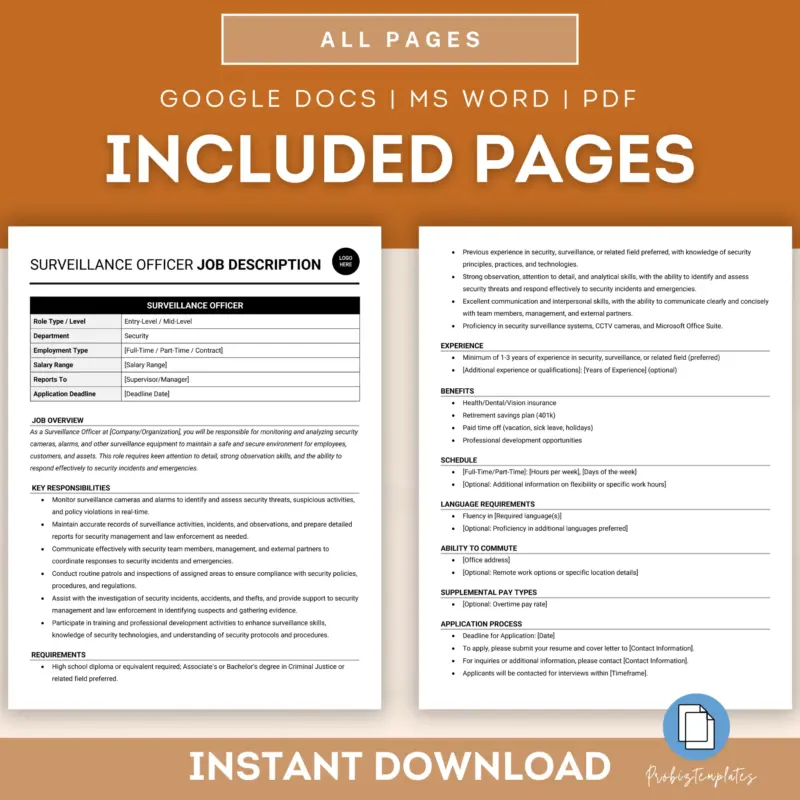 Surveillance Officer Job Description Template | ProBizTemplates