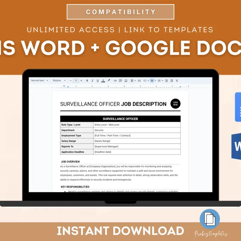Surveillance Officer Job Description Template | ProBizTemplates