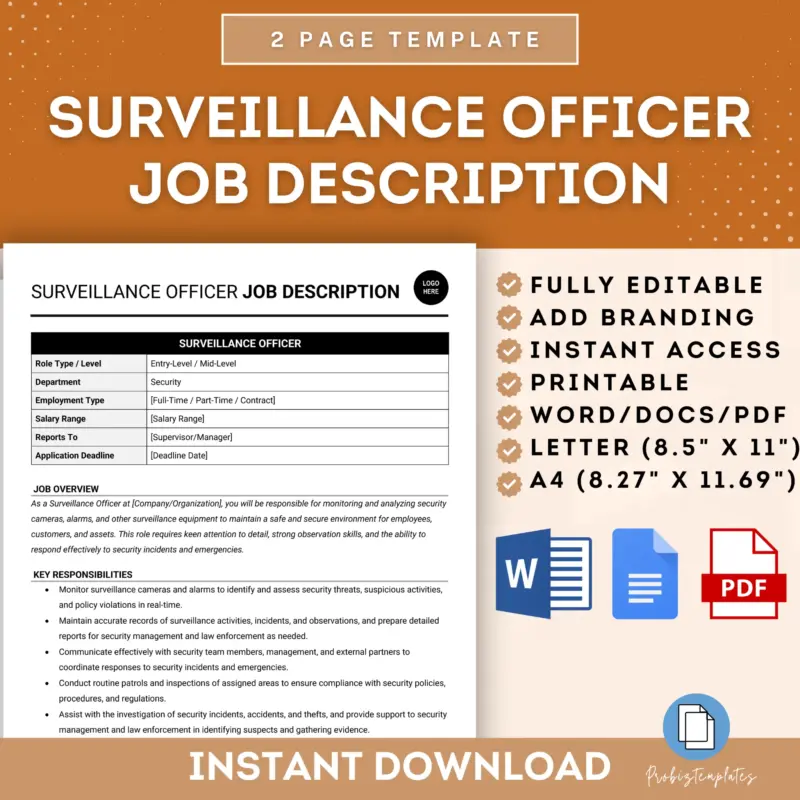 Surveillance Officer Job Description Template | ProBizTemplates
