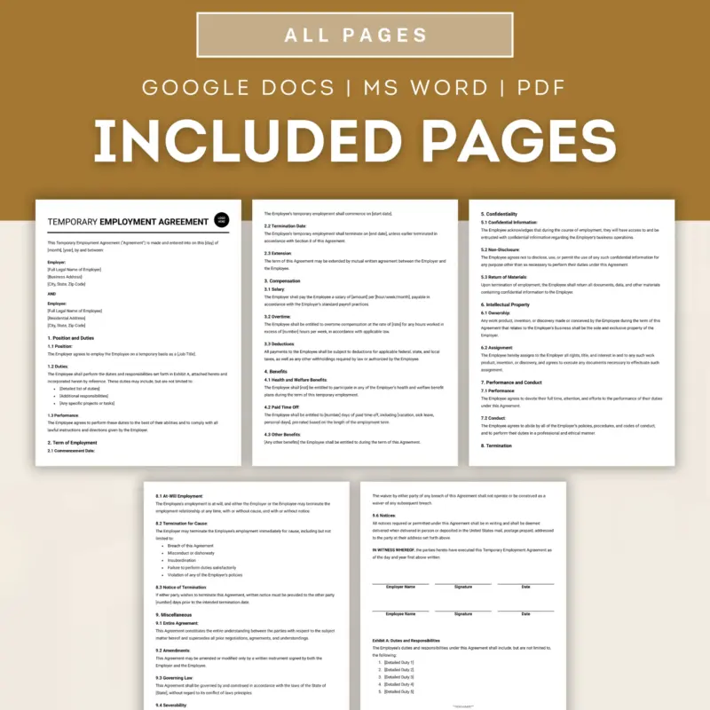 Temporary Employment Agreement Template | ProBizTemplates