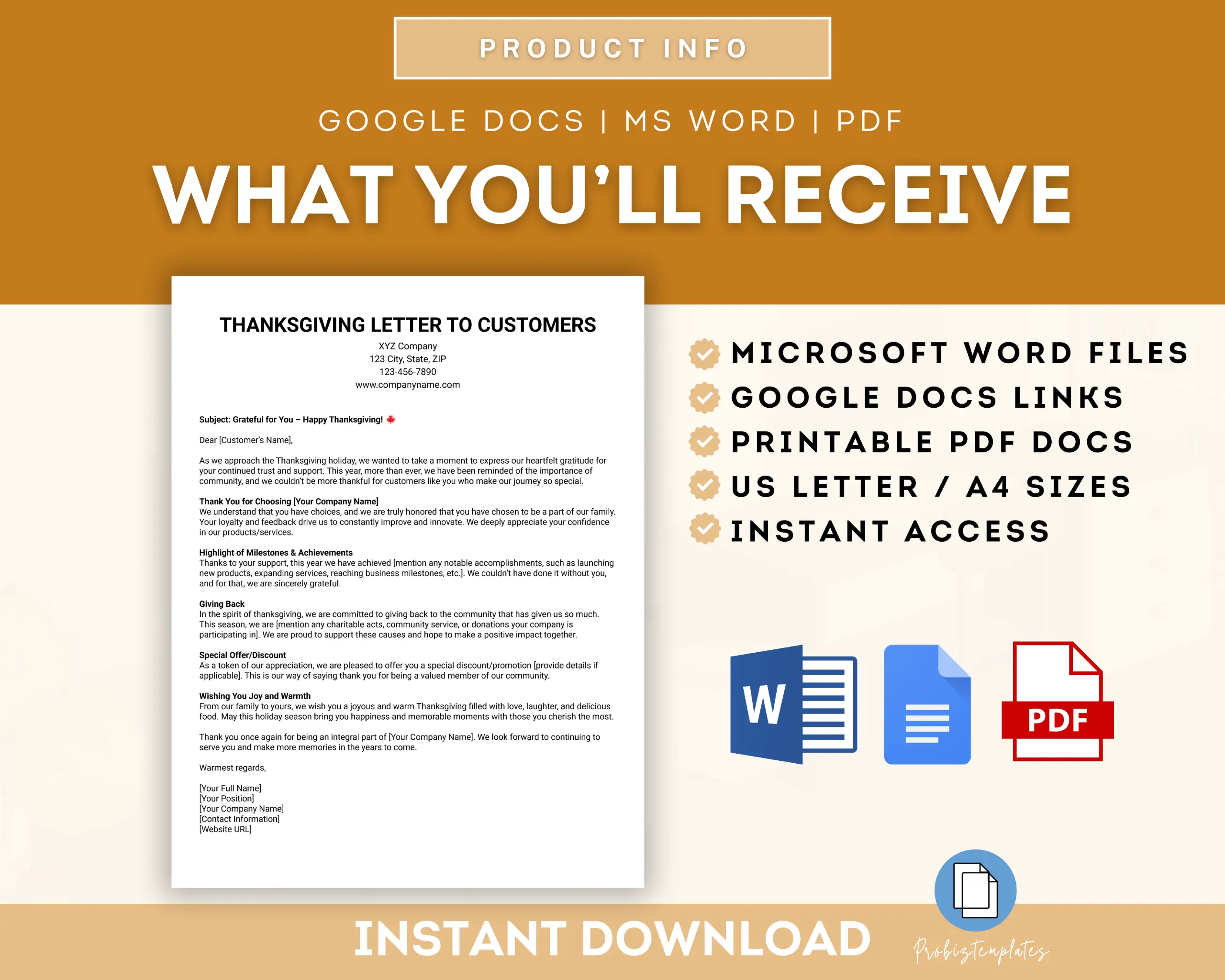 Thanksgiving Letter To Customers Template | ProBizTemplates