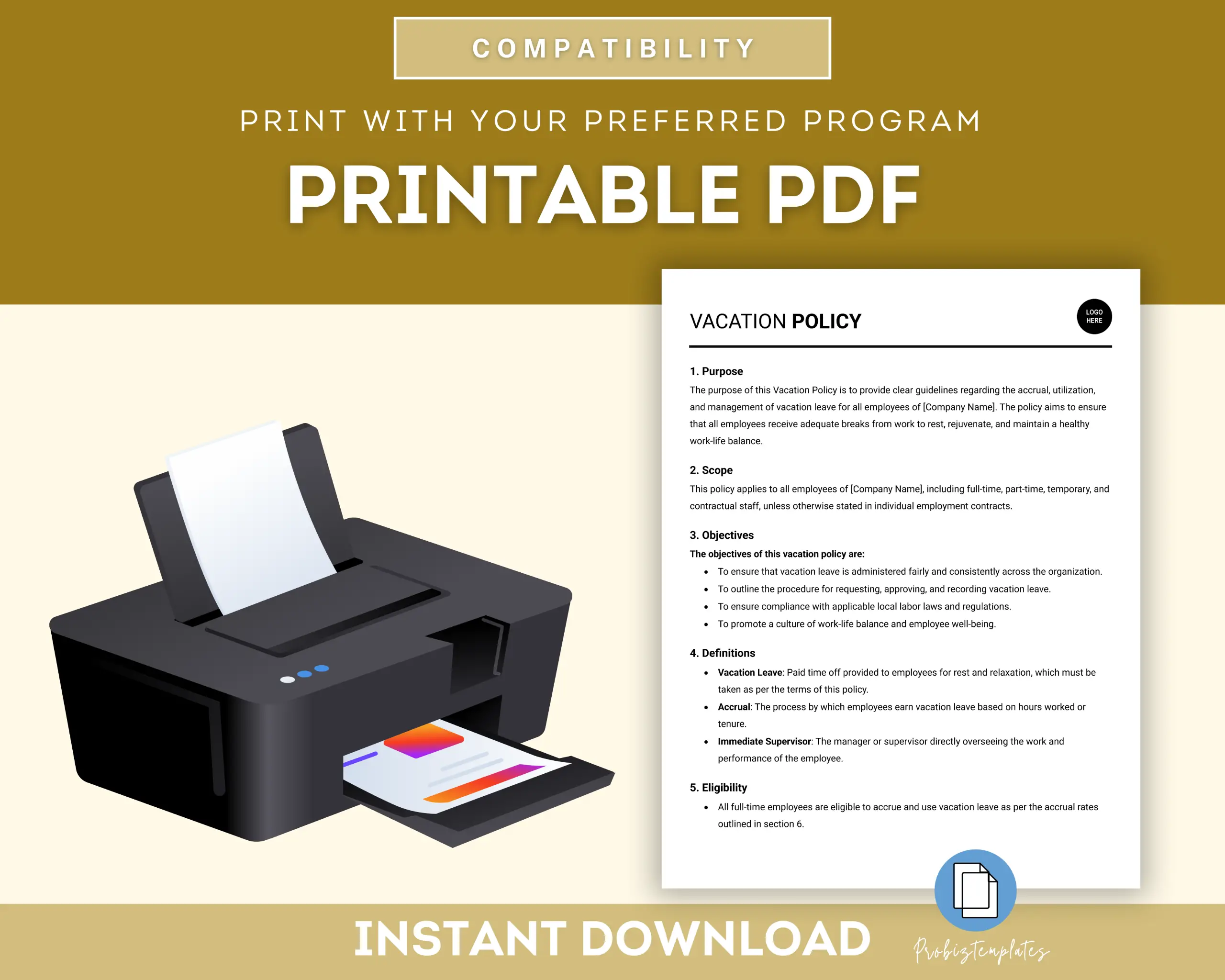Vacation Policy Template | ProBizTemplates