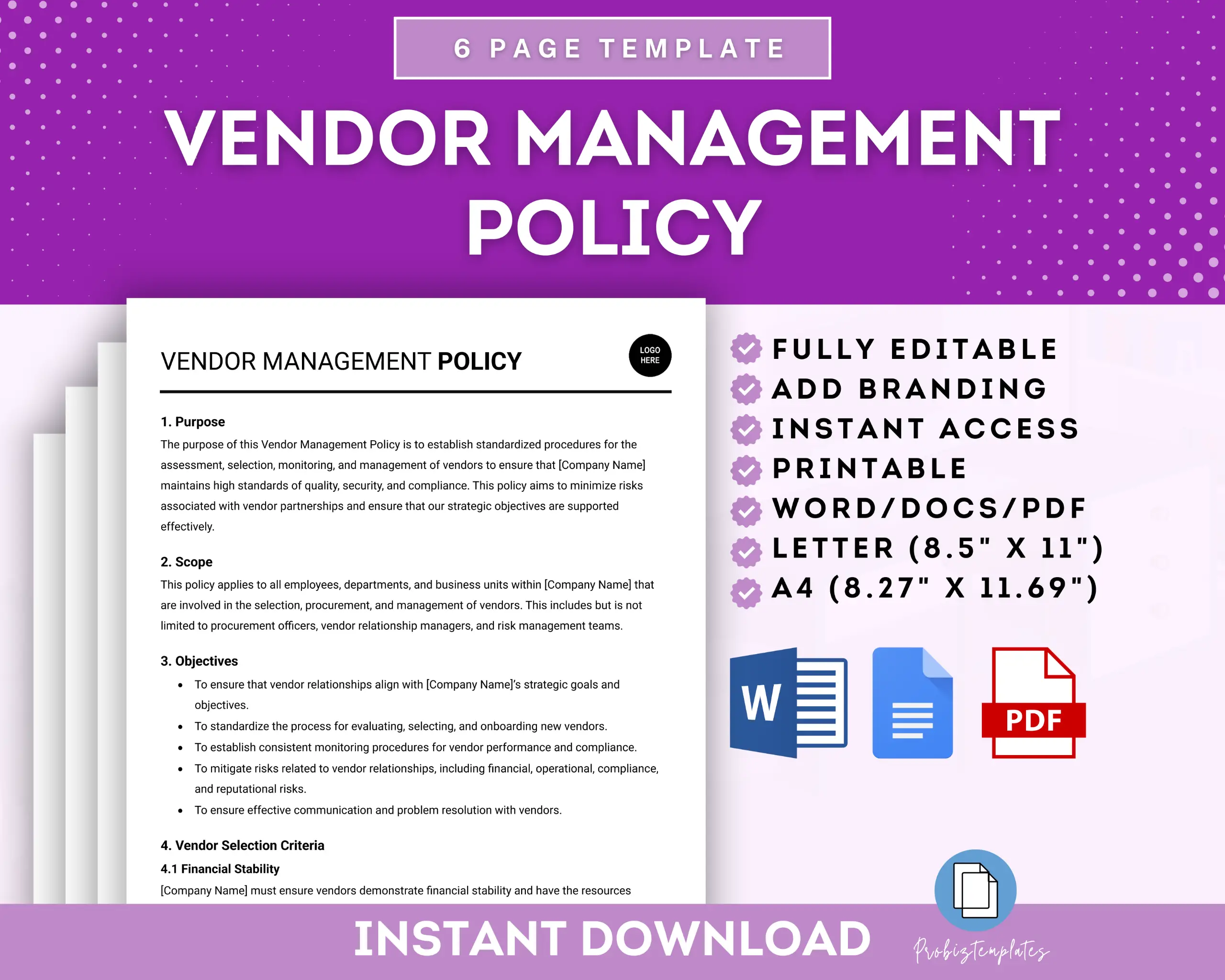 Vendor Management Policy Template | ProBizTemplates