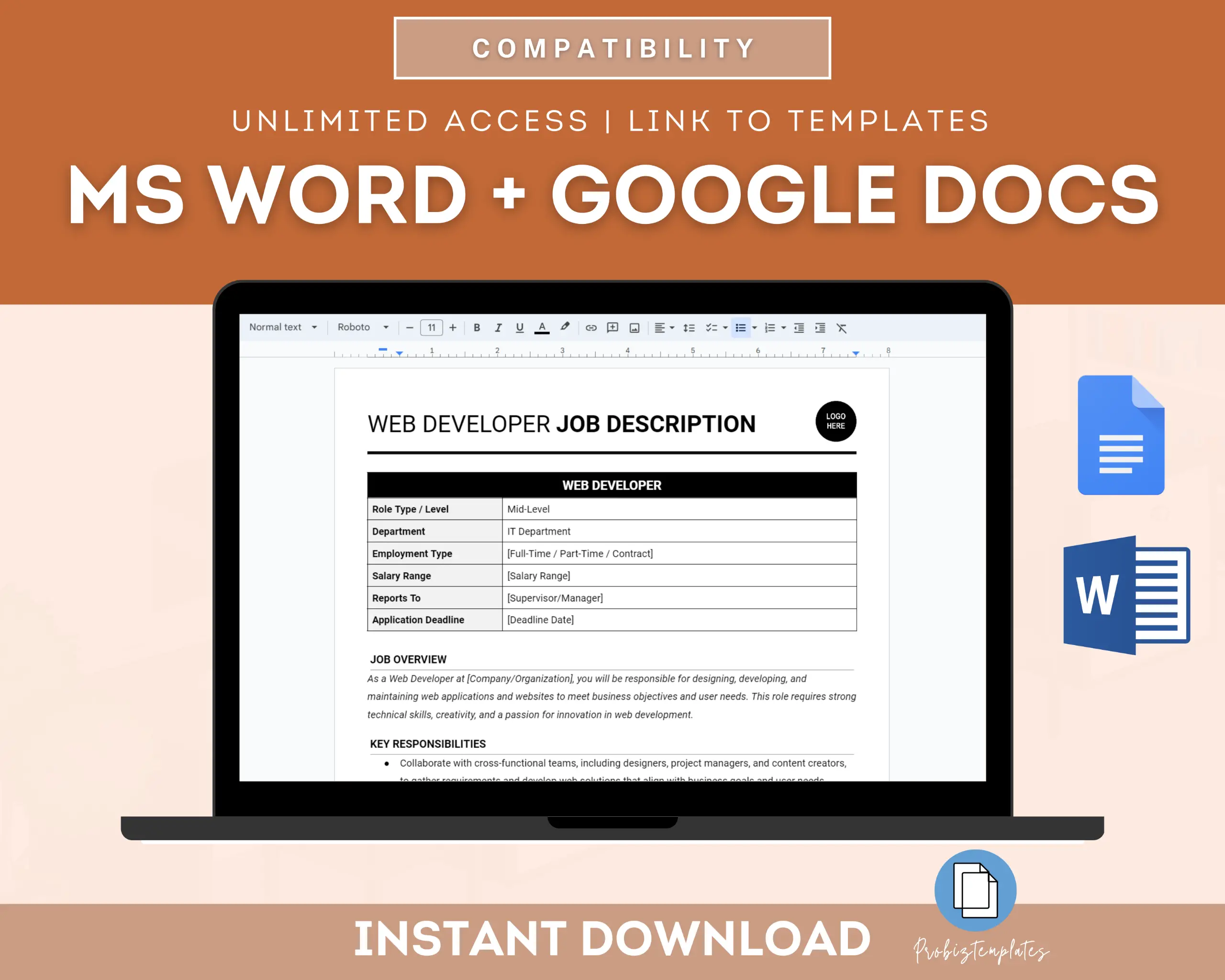 Web Developer Job Description Template | ProBizTemplates
