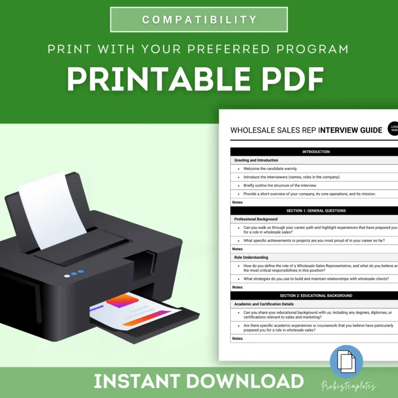 Wholesale Sales Representative Interview Guide Template | ProBizTemplates
